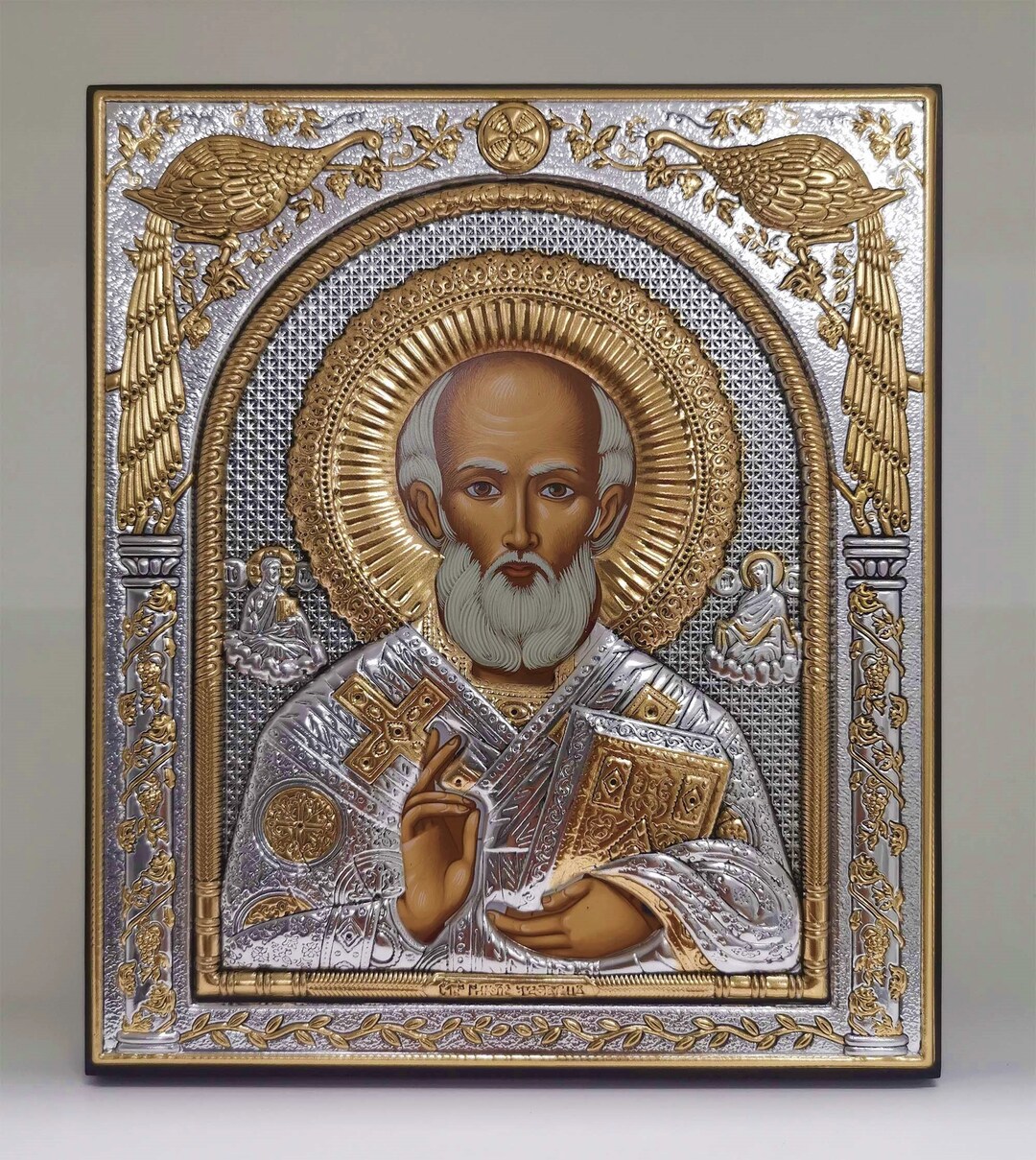 Saint Nicholas Nikolay Silver Christian Orthodox Icon / Greek ...