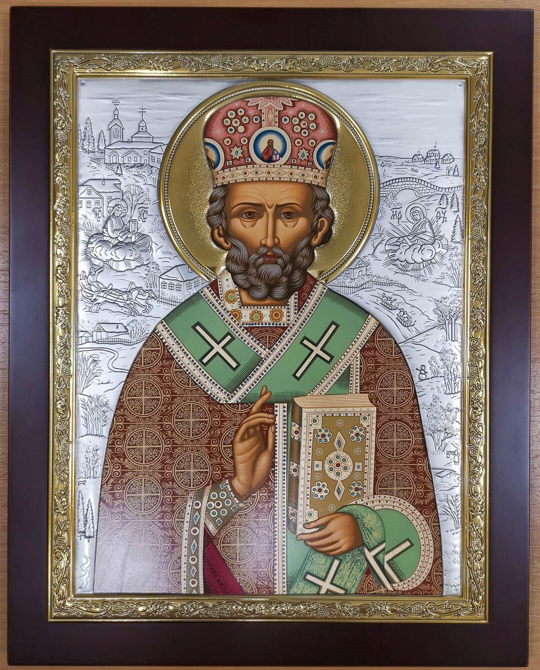 Saint Nicholas Nikolay Winter Theme Byzantine Silver Christian Orthodox ...