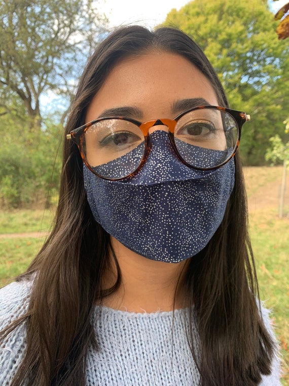 Navy Reusable Face Mask with Silver Speckle Print 3D Design | Etsy