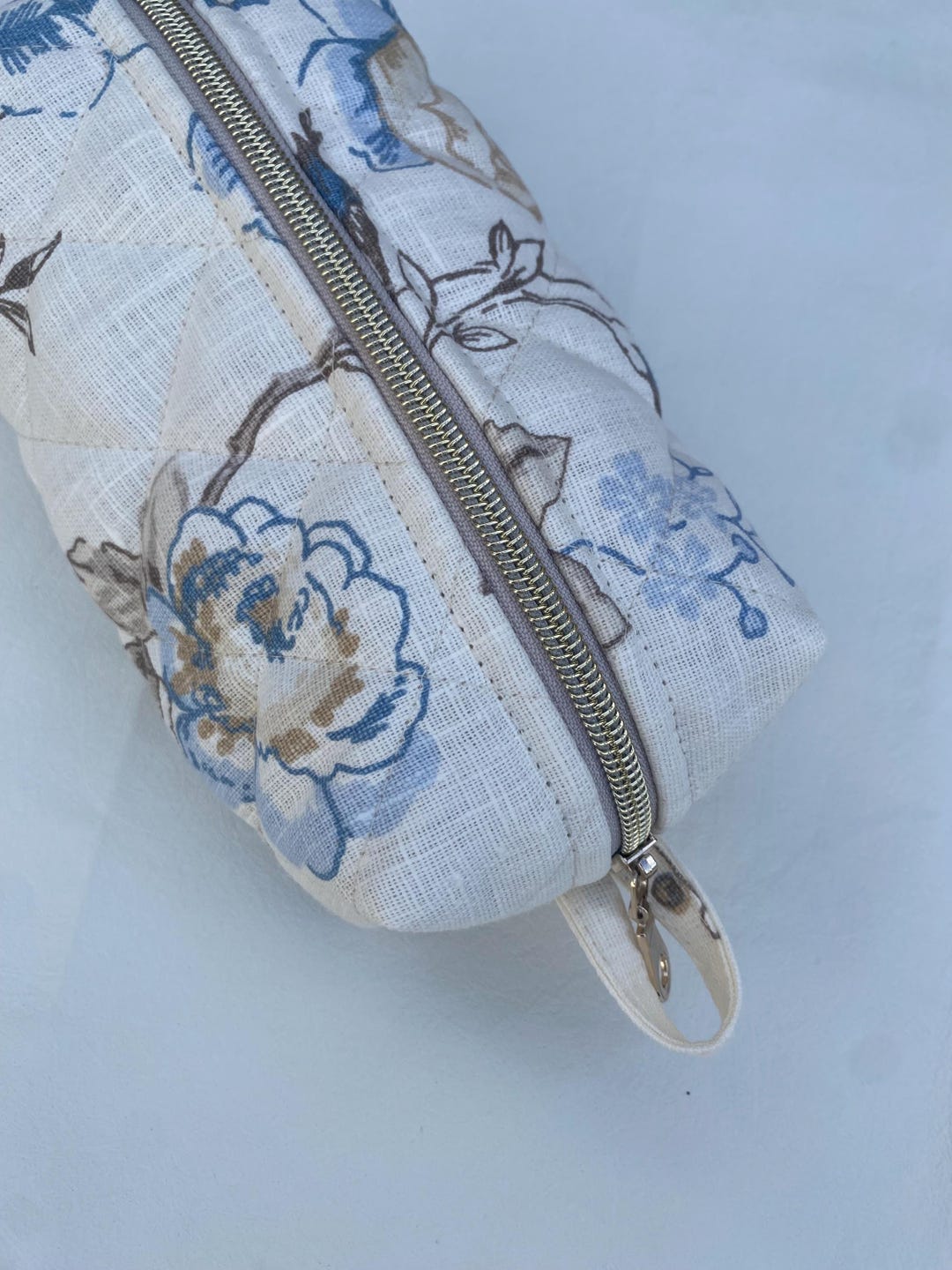 Linen Cream and Blue Floral- Pencil Case-multi-function Organiser With ...
