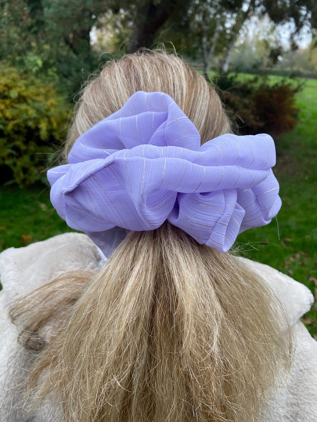XXL Lilac Crepe Scrunchie With Gold Stripes - Handmade - Etsy