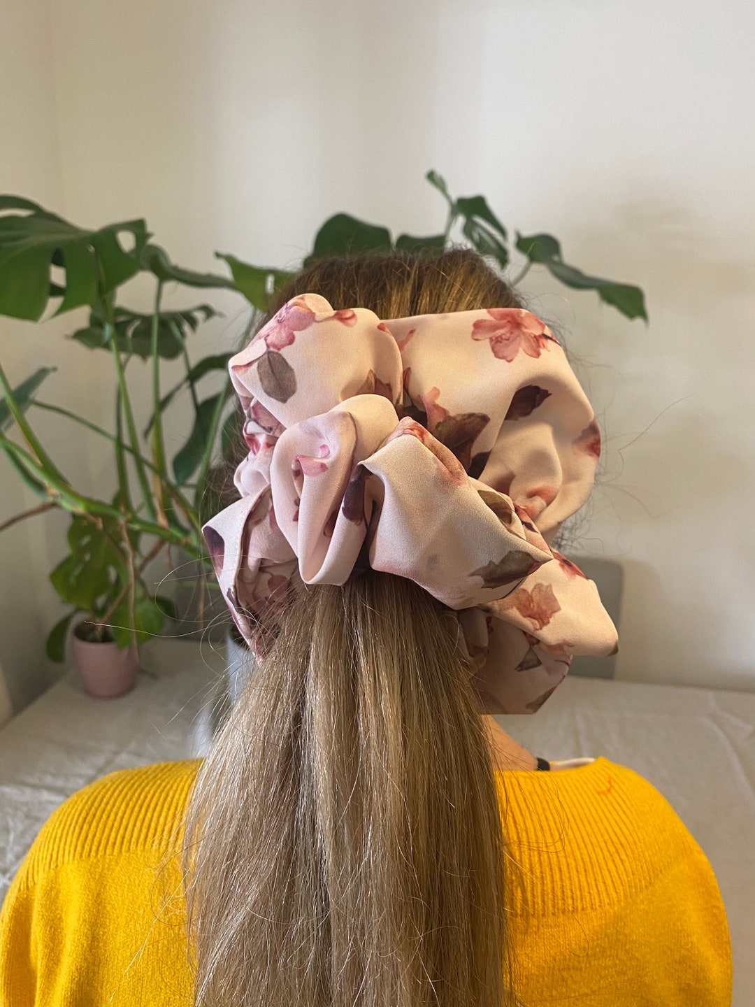 Silk Giant Scrunchie in an Dusty Pink Floral - Great for Thick Hair ...