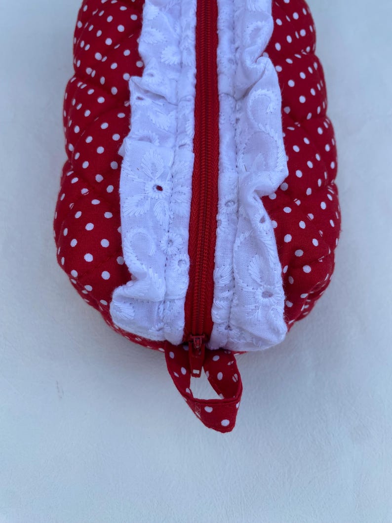 Red Polka Dot With White Lace Trim Pencil Pouch- Pencil Case-multi ...
