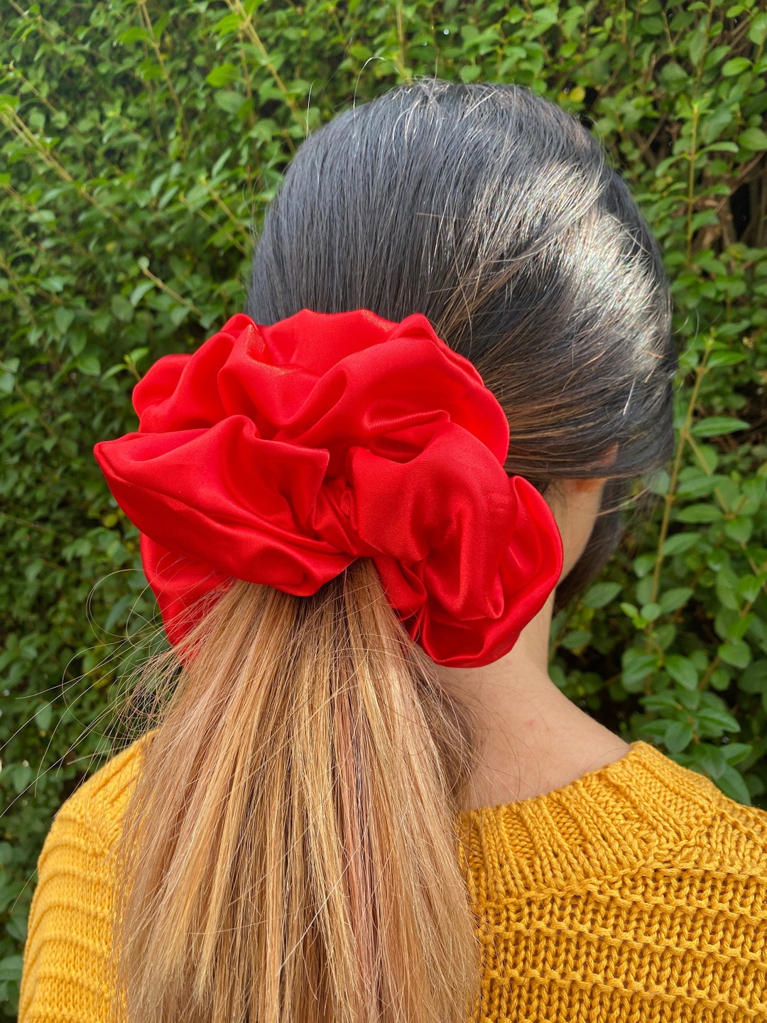 Satin and Velvet Giant Scrunchie in a Lipstick Red - Great for Thick ...