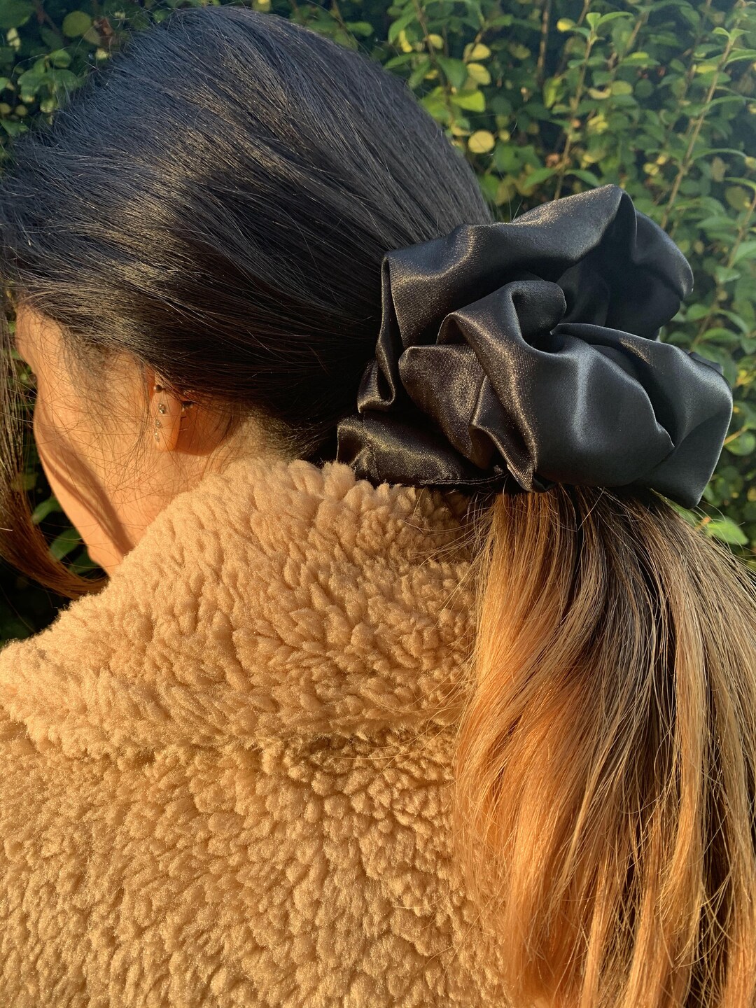 Satin Giant Scrunchie in Black - Great for Thick Hair - XXL Scrunchie ...