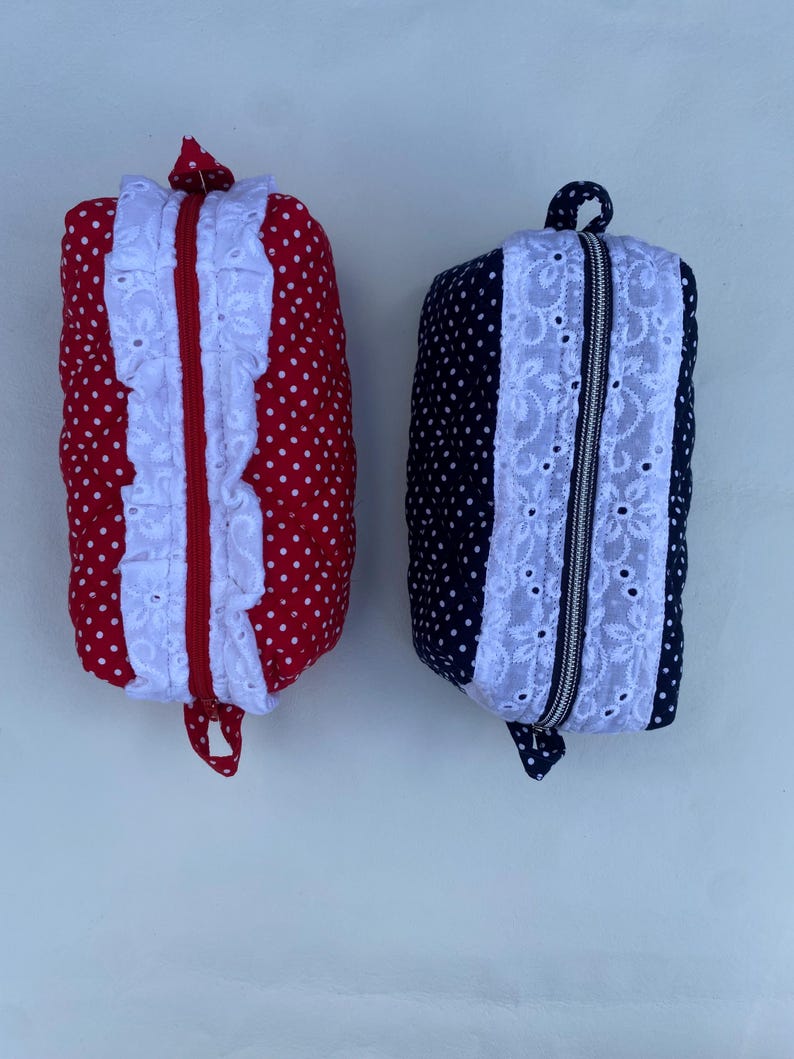 Blue Polka Dot With White Lace Trim Pencil Case-multi-function ...