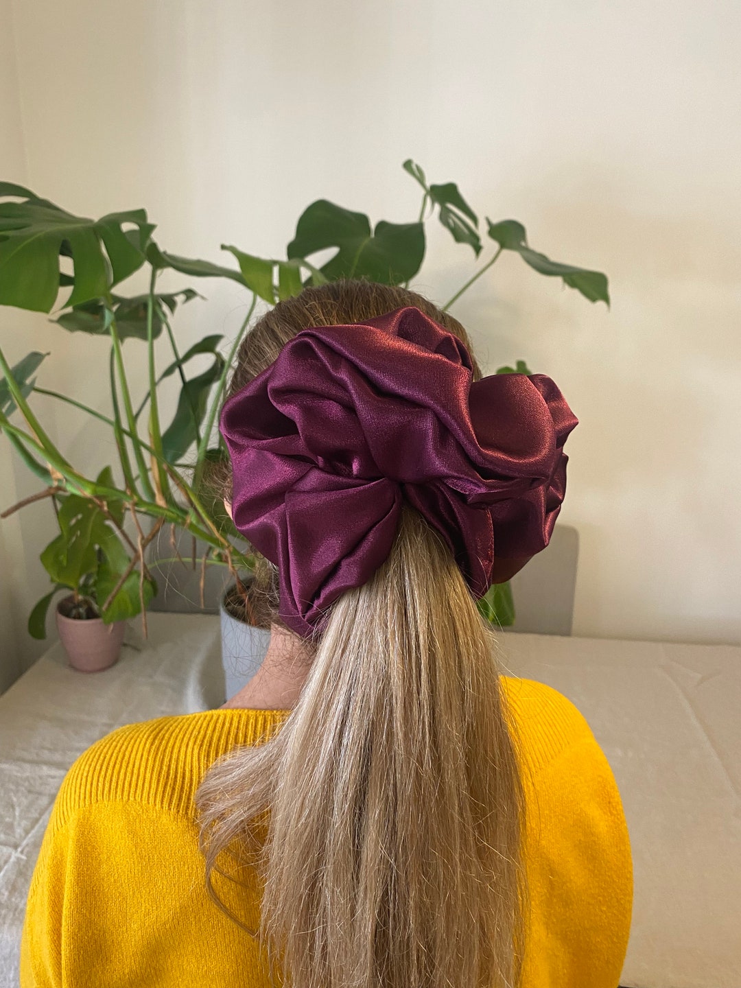 Satin Giant Scrunchie in Burgundy Colour - Great for Thick Hair - XXL ...