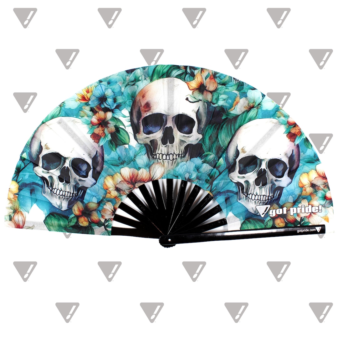 Skull Bouquet Large Bamboo Folding Hand Fan Clack Fan for Raves ...