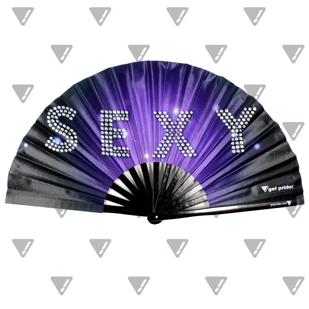 Sexy Rhinestone Print Large Bamboo Folding Clack Hand Fan for Raves ...