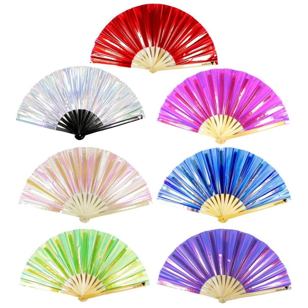 Got Pride!® See-thru Colored Thick Vinyl Fans Large Bamboo EDM Folding ...
