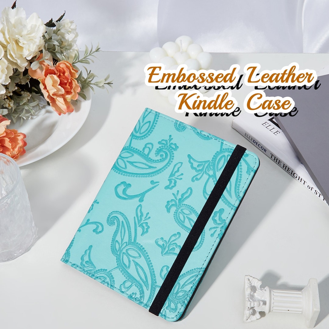 Vintage Cashew Flower Embossed Blue Leather Kindle Case,kindle 12th Gen ...