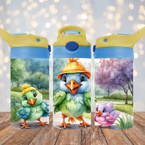 Cute Cartoon Birds 12 Oz Kids Sippy Cup Fliptop Tumbler Wrap 12 Oz ...