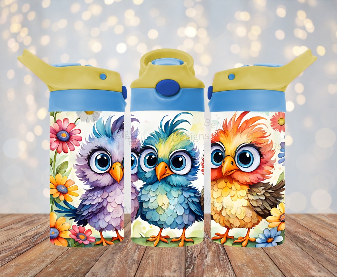 Cute Birds 12 Oz Kids Fliptop Sippy Cup Tumbler Wrap 12 Oz Straight ...