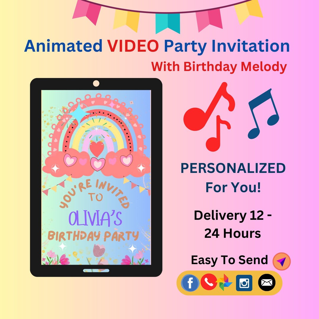 Personalized VIDEO Birthday Party Invitation Kids Animated Girls ...