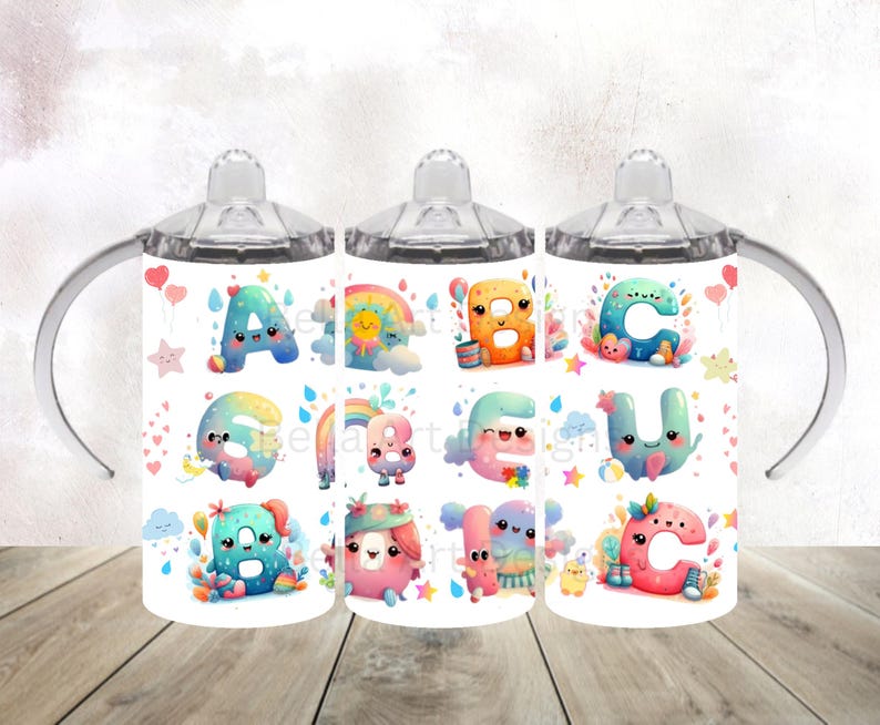 Cute Alphabet Letters Tumbler Wrap Sublimation 12 Oz Kids Sippy Cup ...