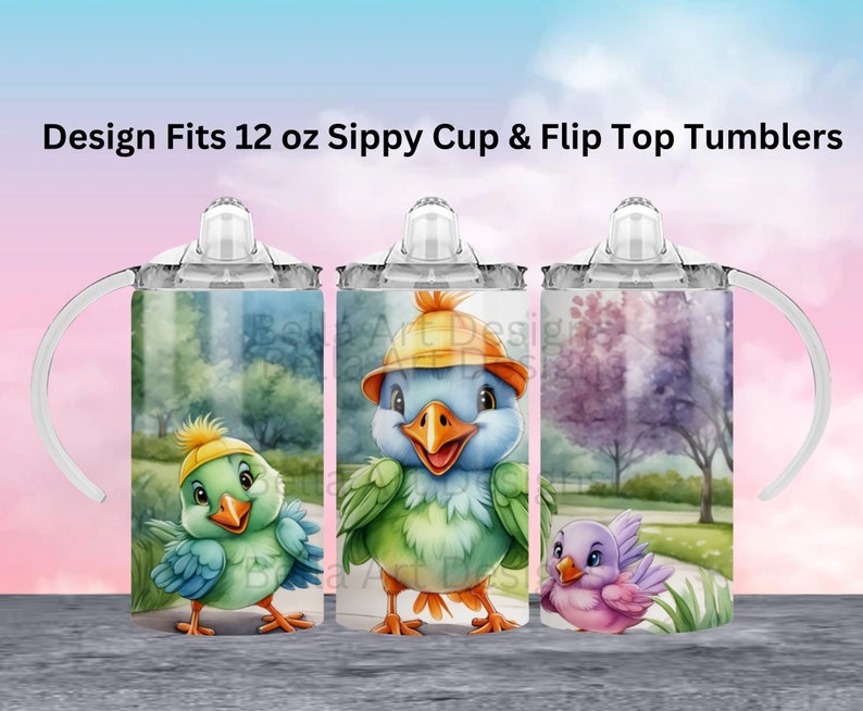 Cute Cartoon Birds 12 Oz Kids Sippy Cup Fliptop Tumbler Wrap 12 Oz ...