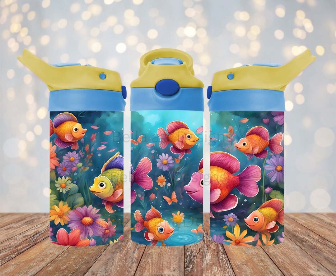 Cute Fish 12 Oz Kids Sippy Cup Fliptop Tumbler Wrap 12 Oz Straight ...