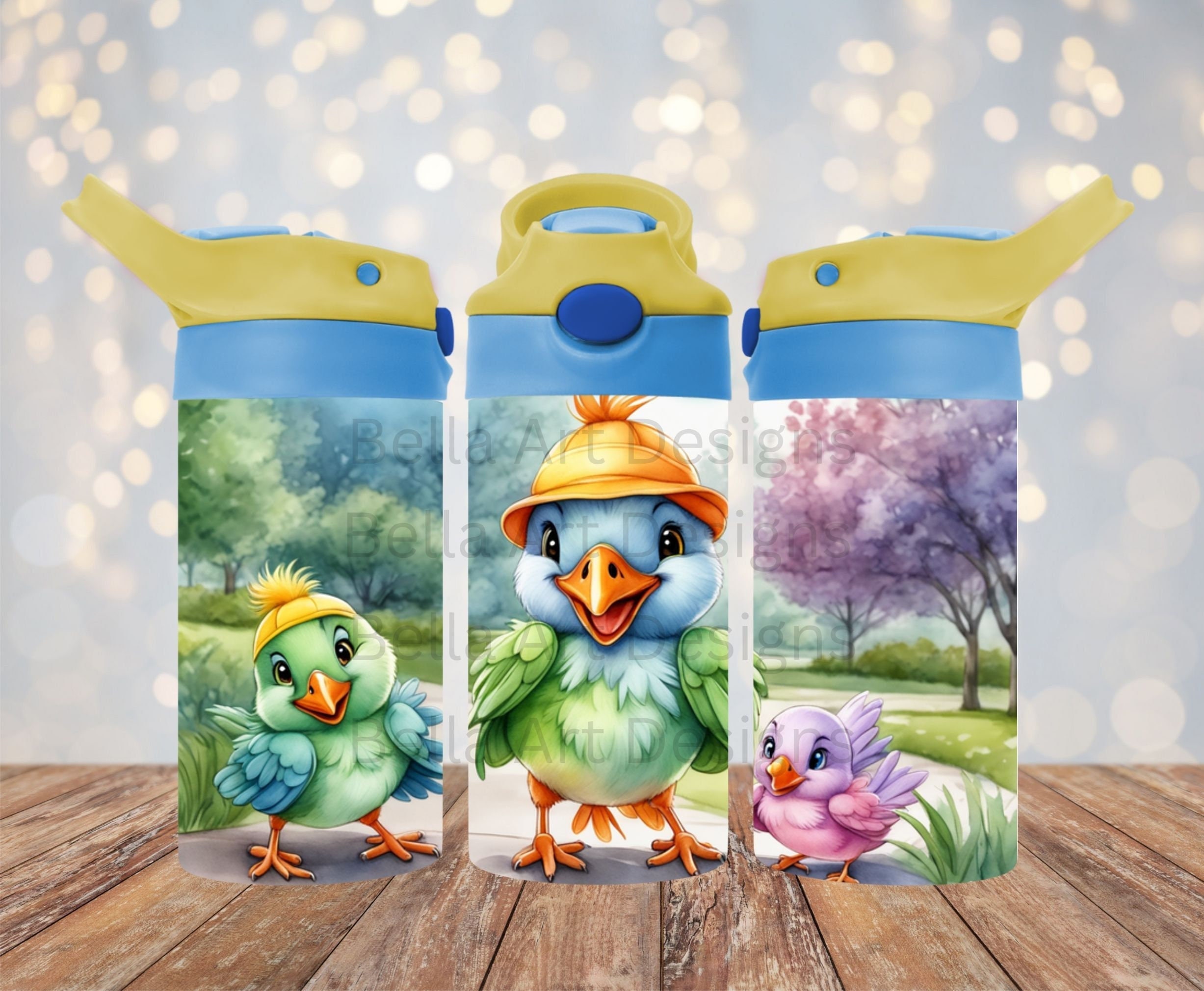 Cute Cartoon Birds 12 Oz Kids Sippy Cup Fliptop Tumbler Wrap 12 Oz ...