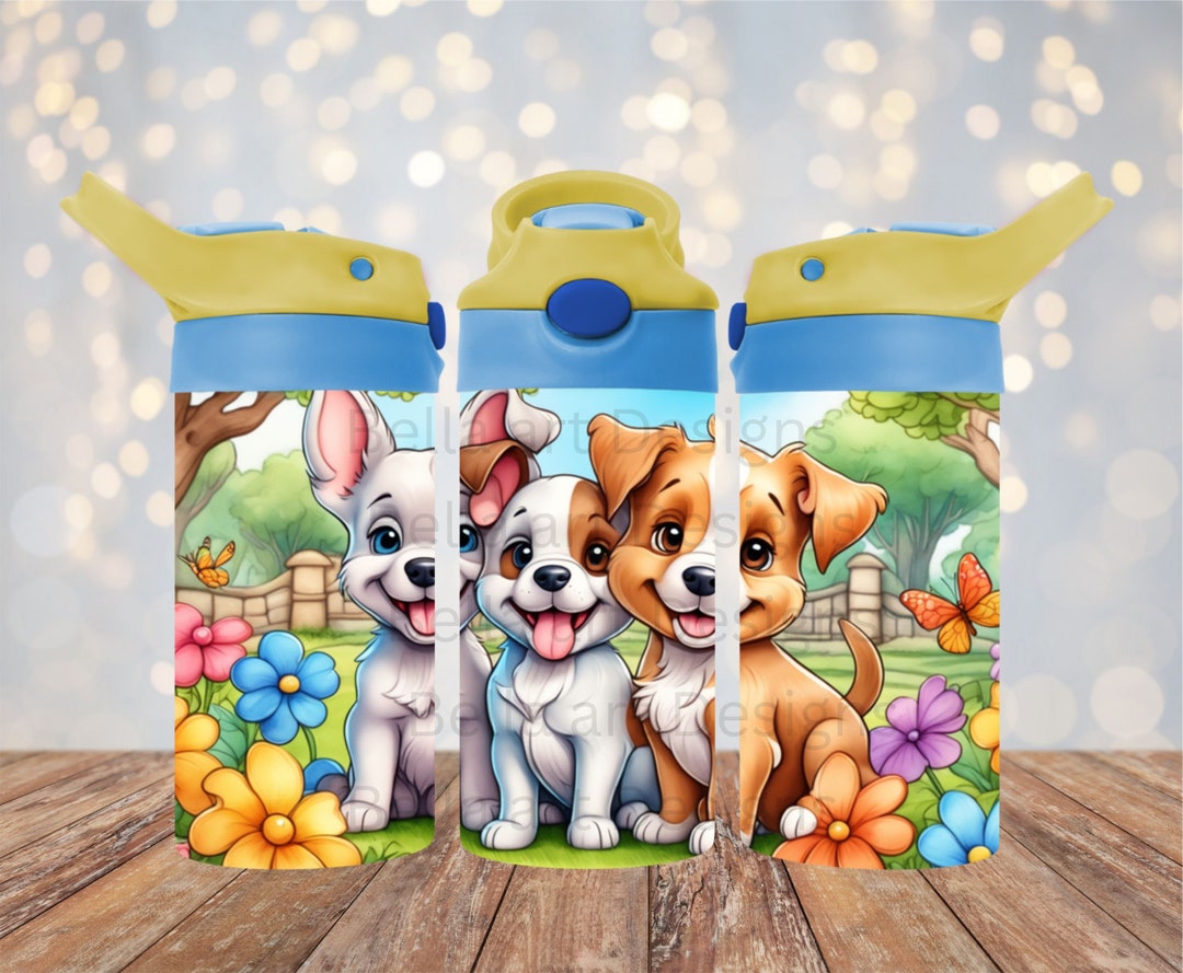 Cute Puppies 12 Oz Kids Sippy Cup Fliptop Tumbler Wrap 12 Oz Straight ...