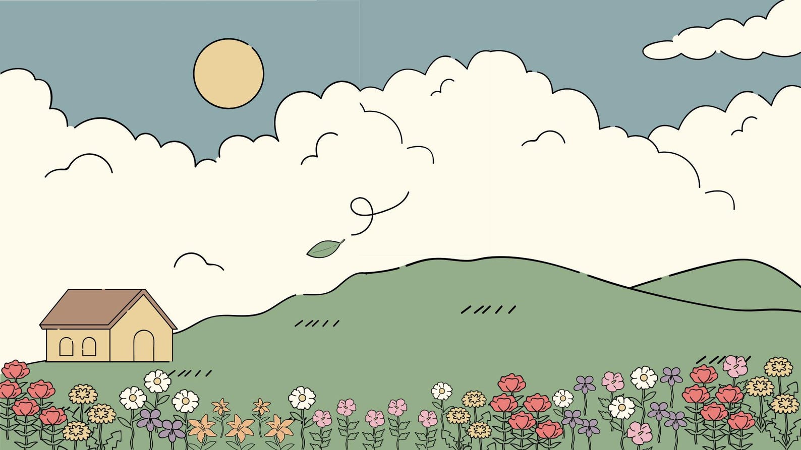 Pastel Cartoon Landscape Wallpaper | Cute Minimalist Desktop Background ...