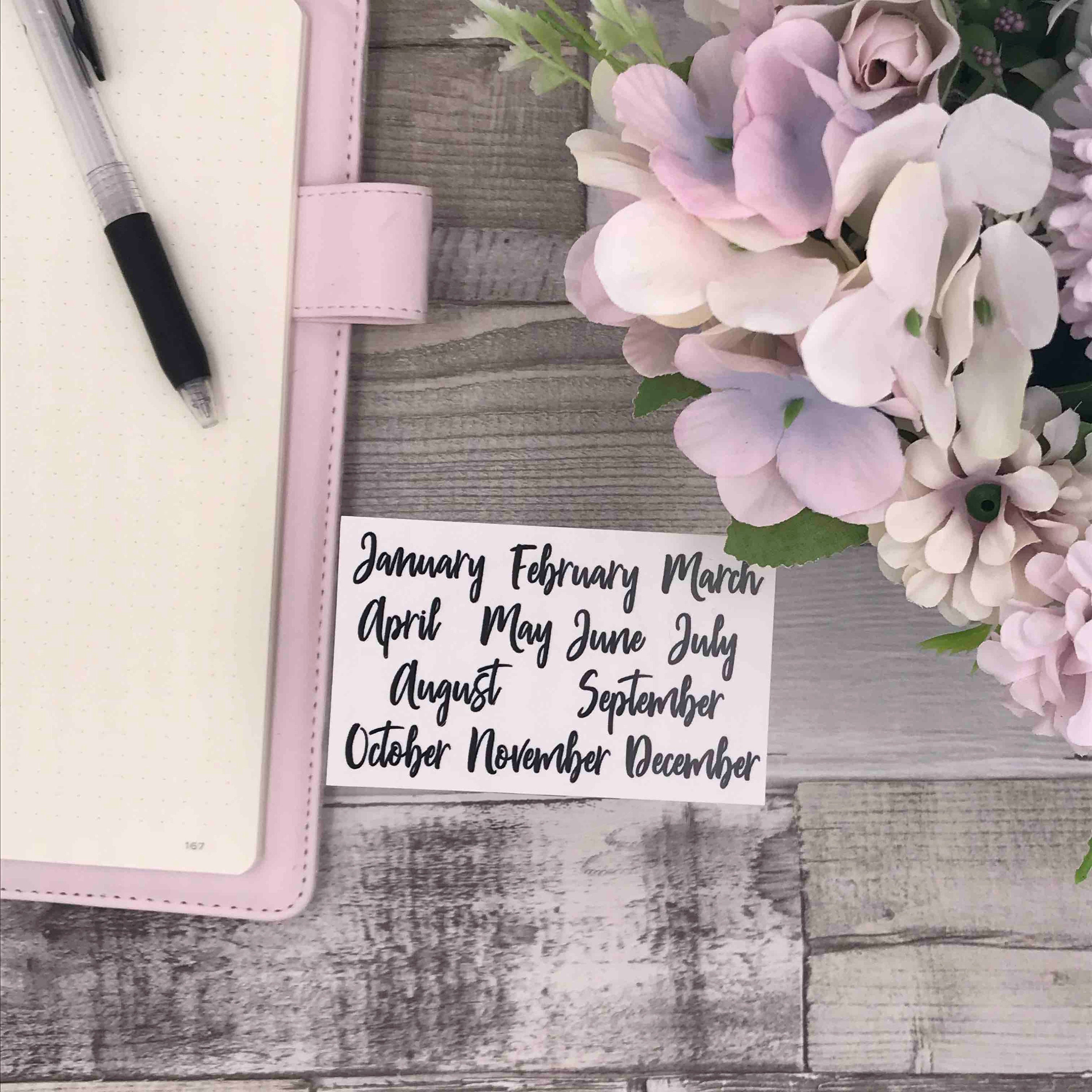 Month Names, Bullet Journal Stickers, Handlettering, Matt Transparent ...