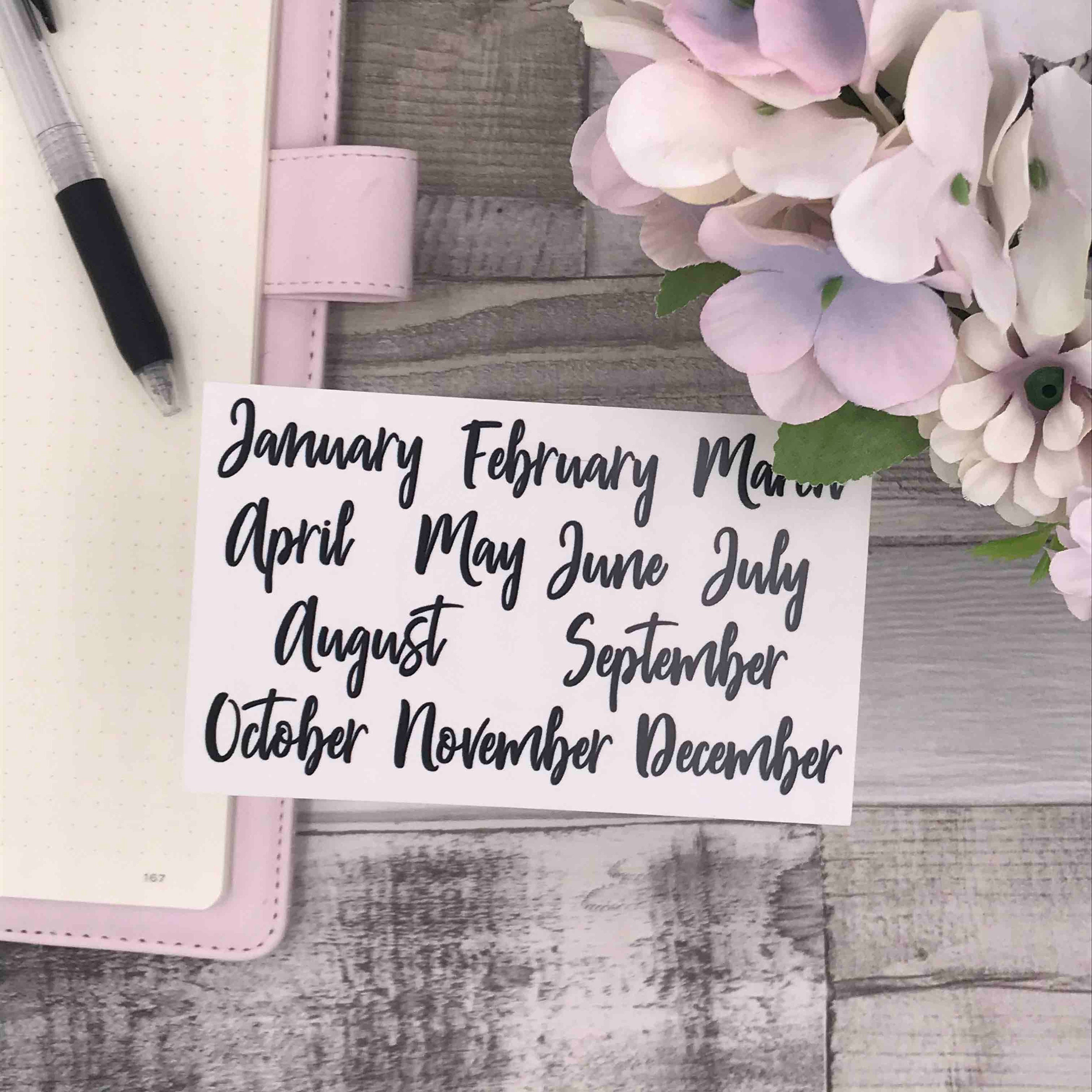Month Names, Bullet Journal Stickers, Handlettering, Matt Transparent ...