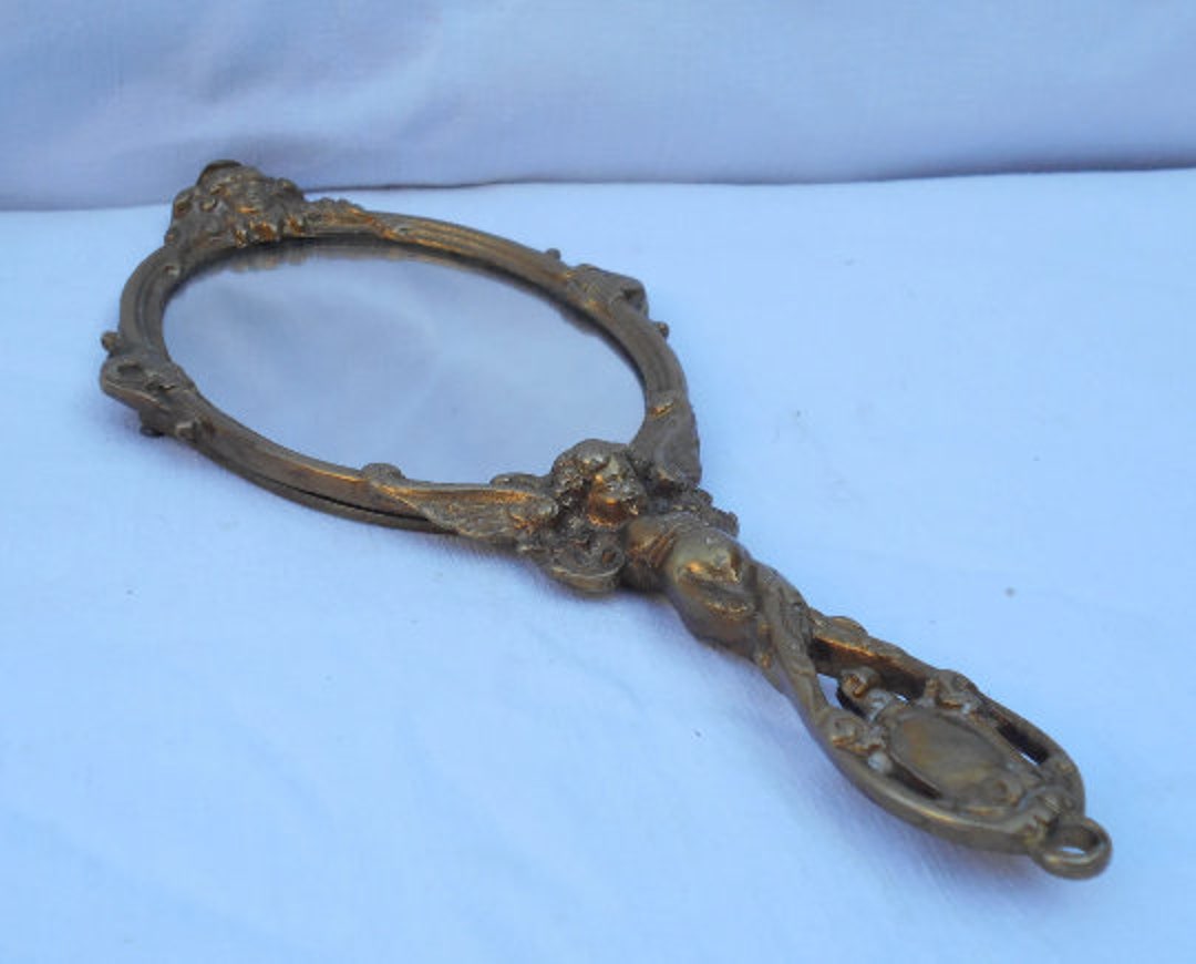 French Bronze Angel Hand Mirror, Vintage Bronze Angel Table Mirror, - Etsy