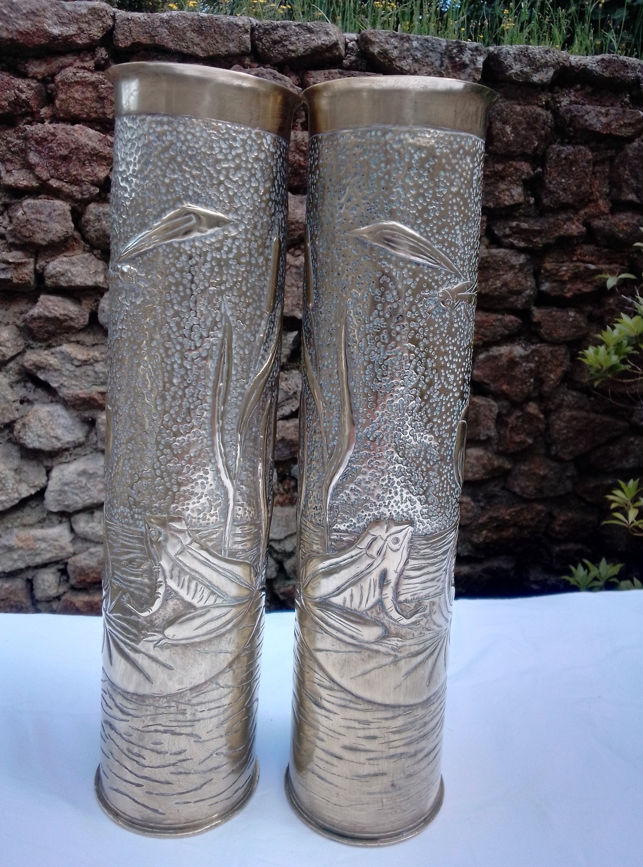 Pair of WW1 Trench Art Brass Artillery Shells Vases Made From 75 DE C ...