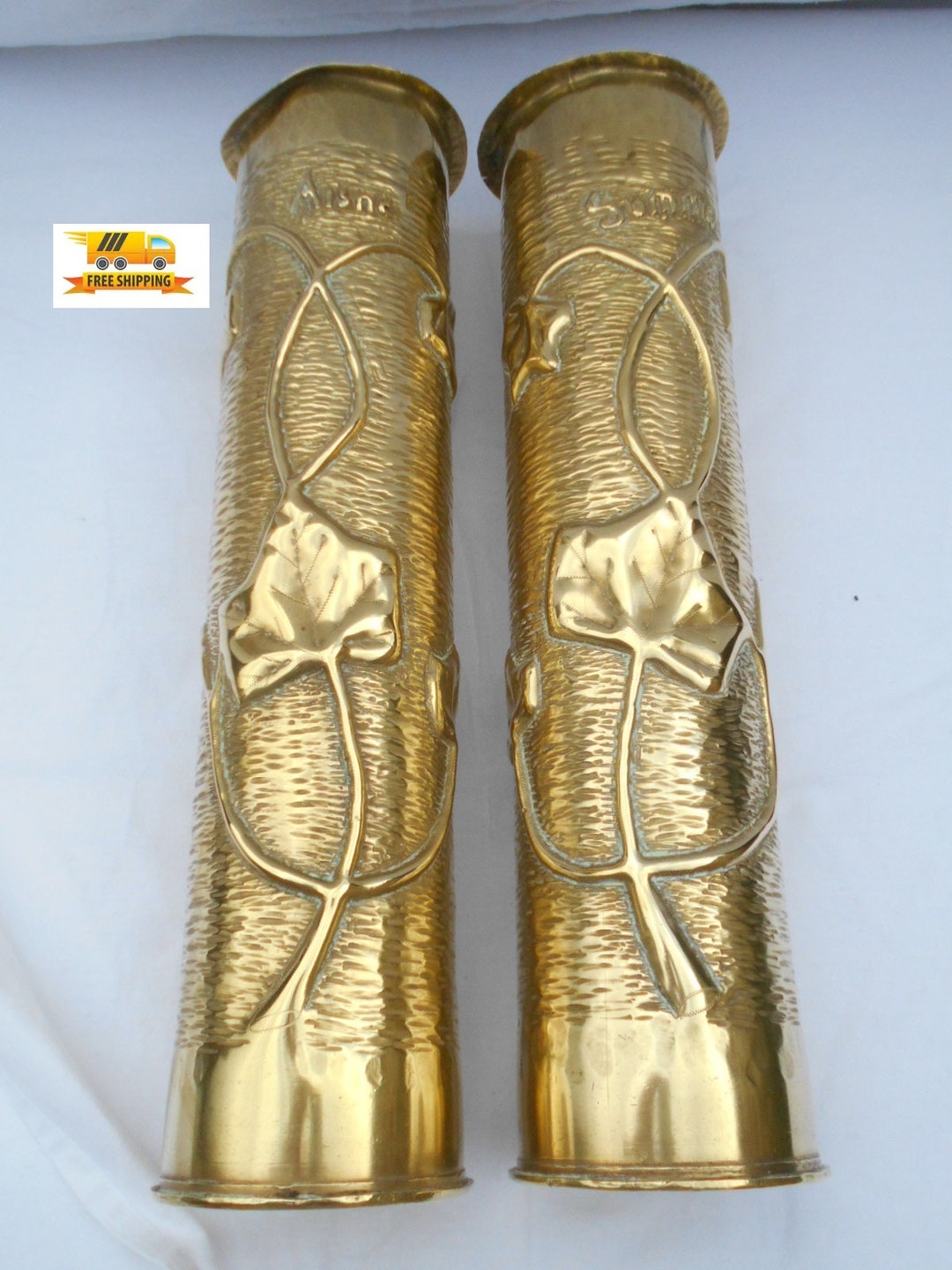 Pair of WW1 Trench Art Brass Artillery Shells Vases Made From 75 DE C ...