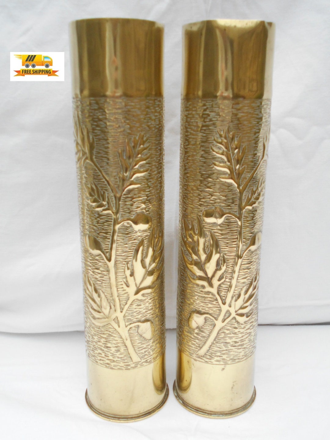 Pair of WW1 Trench Art Brass Artillery Shells Vases Made From 75 DE C ...