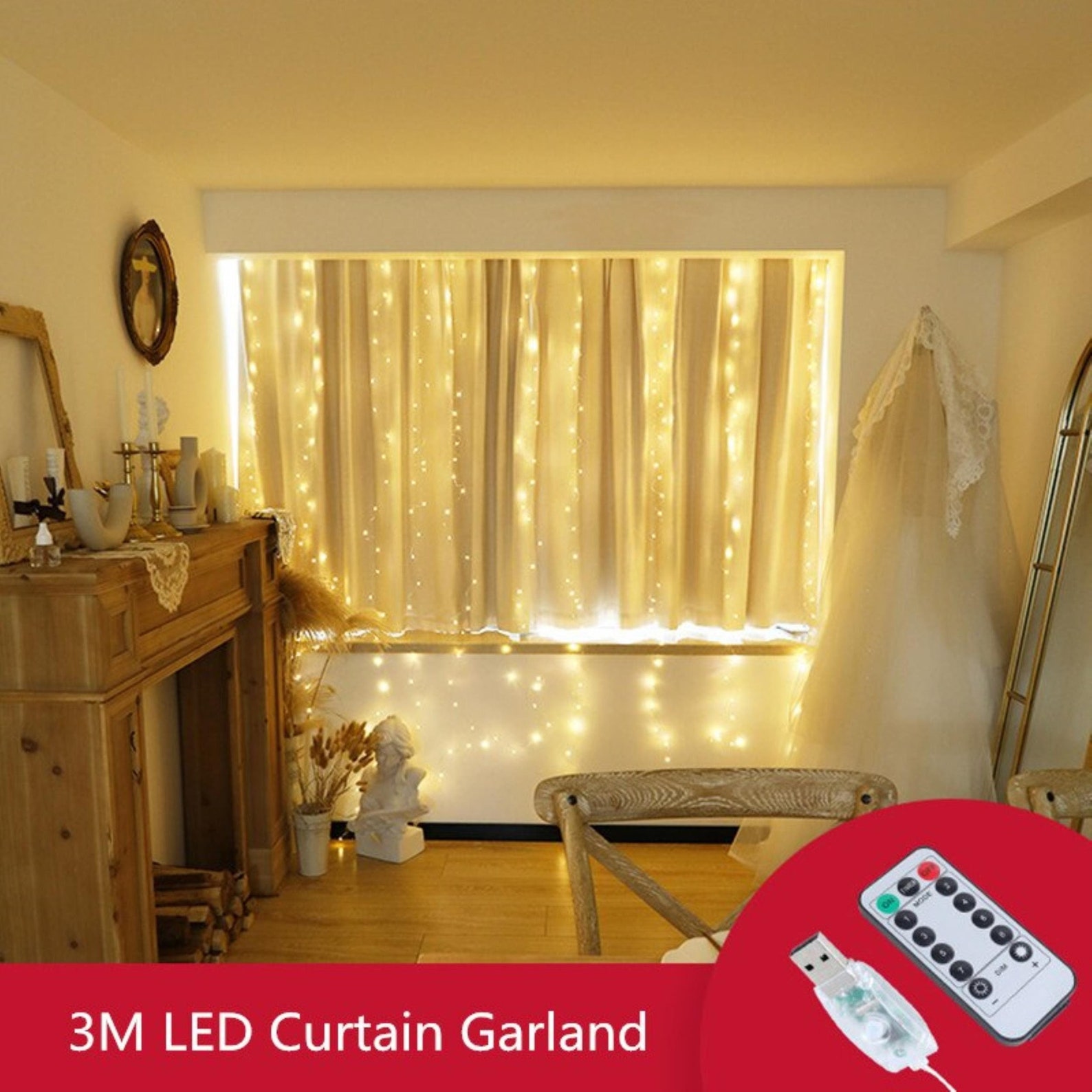 300 Light Led Curtain String Lights USB With Remote for - Etsy