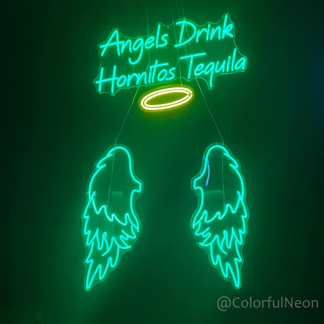 Angel Wings and Halo Neon Sign Custom, Angel Wings Neon Sign, Party ...