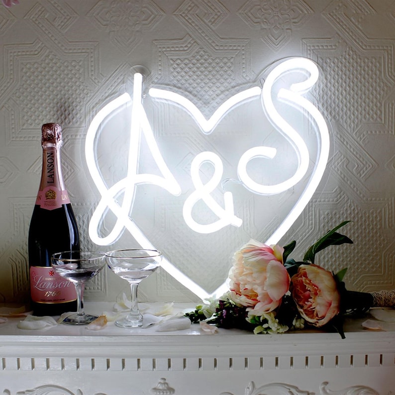 Custom Initials Neon Sign Heart Initials Sign Wedding - Etsy
