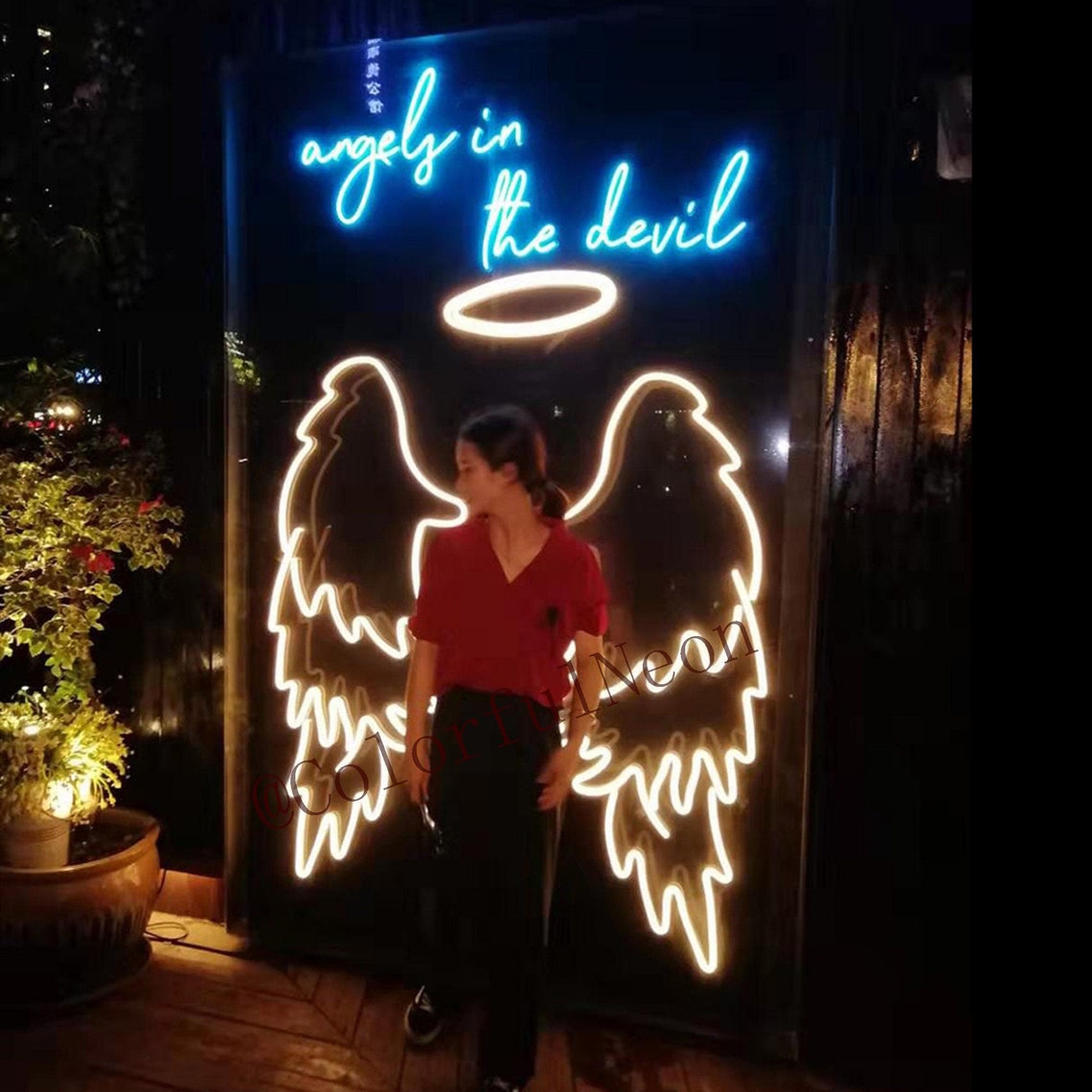 Angel Wings and Halo Neon Sign Custom Nimbus Neon Wedding - Etsy