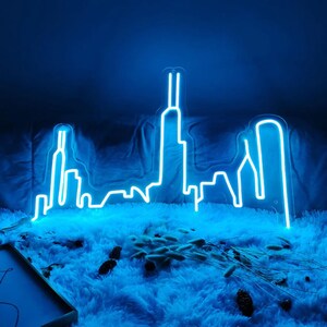 Chicago City Skyline Neon Sign, Custom City Skyline Neon Sign, Wall ...