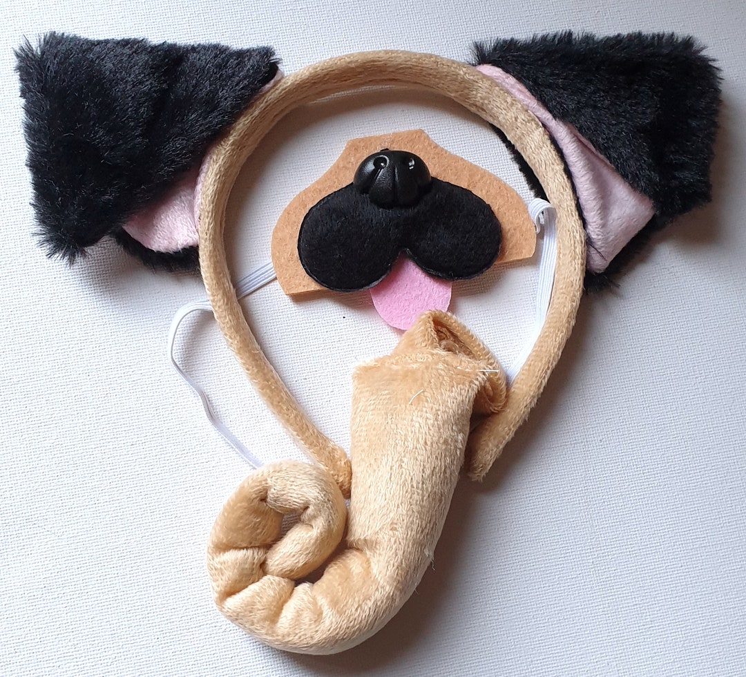 Brown Pug Dog Headband Nose Tail Set Party Child Fancy Dress World Book ...