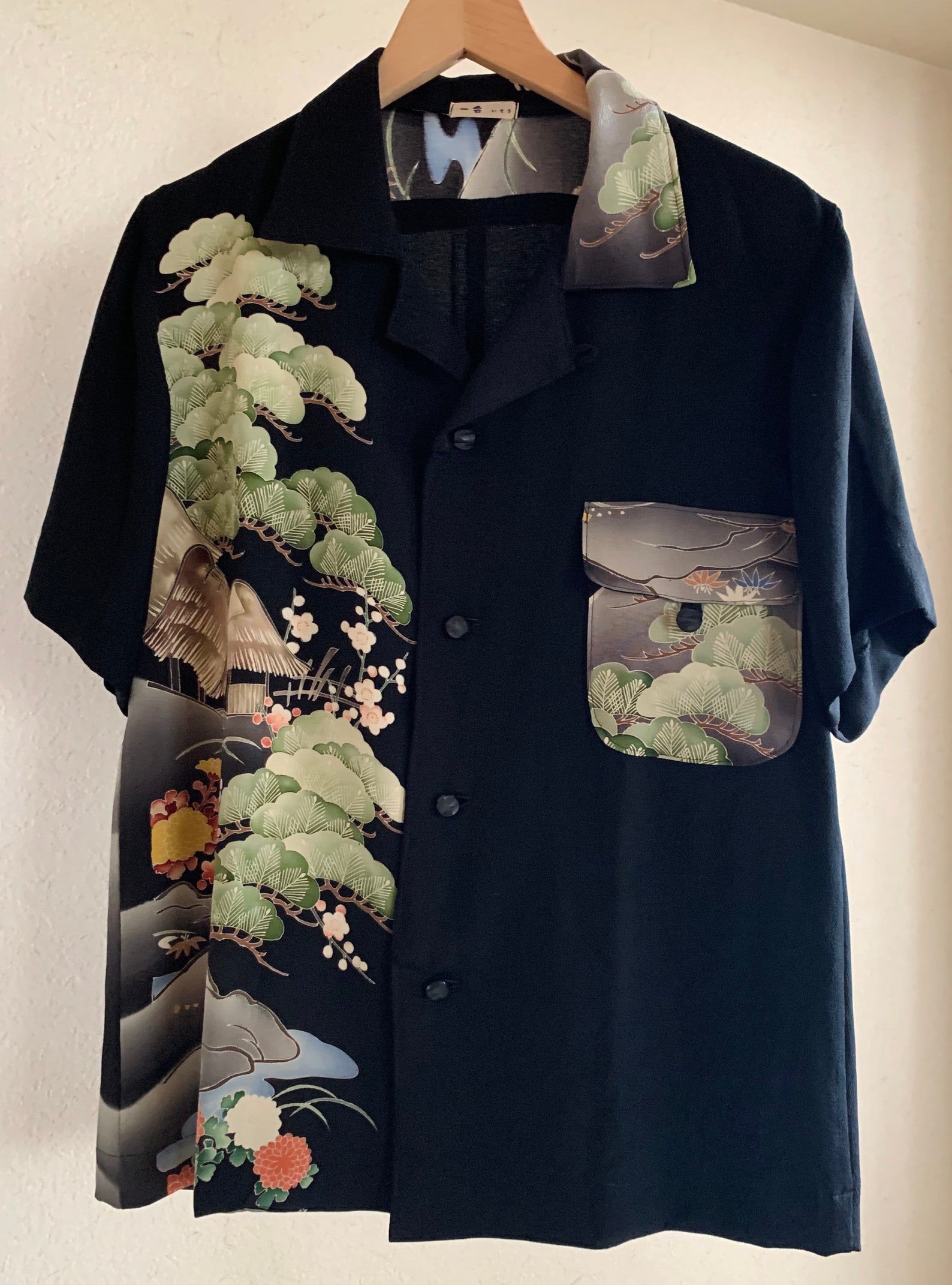 Antique kimonos aloha shirt/mens kimono shirt/mens button | Etsy