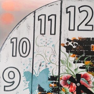 Wooden Wall Clock With Flowers Handmade Rustic Home Decoration Large ...