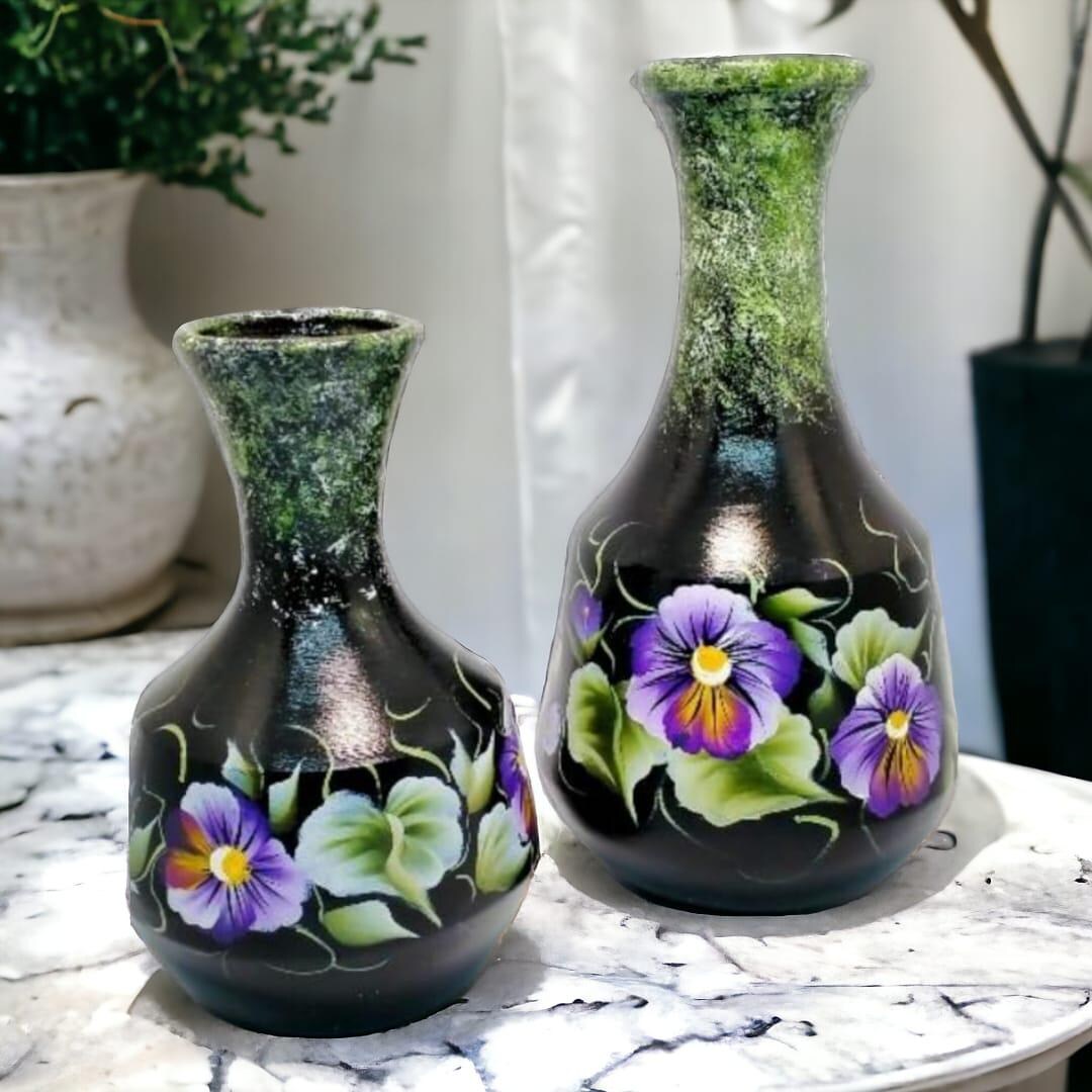 Hand-painted Pottery Vase Set: Purple Floral Home Decor - Etsy