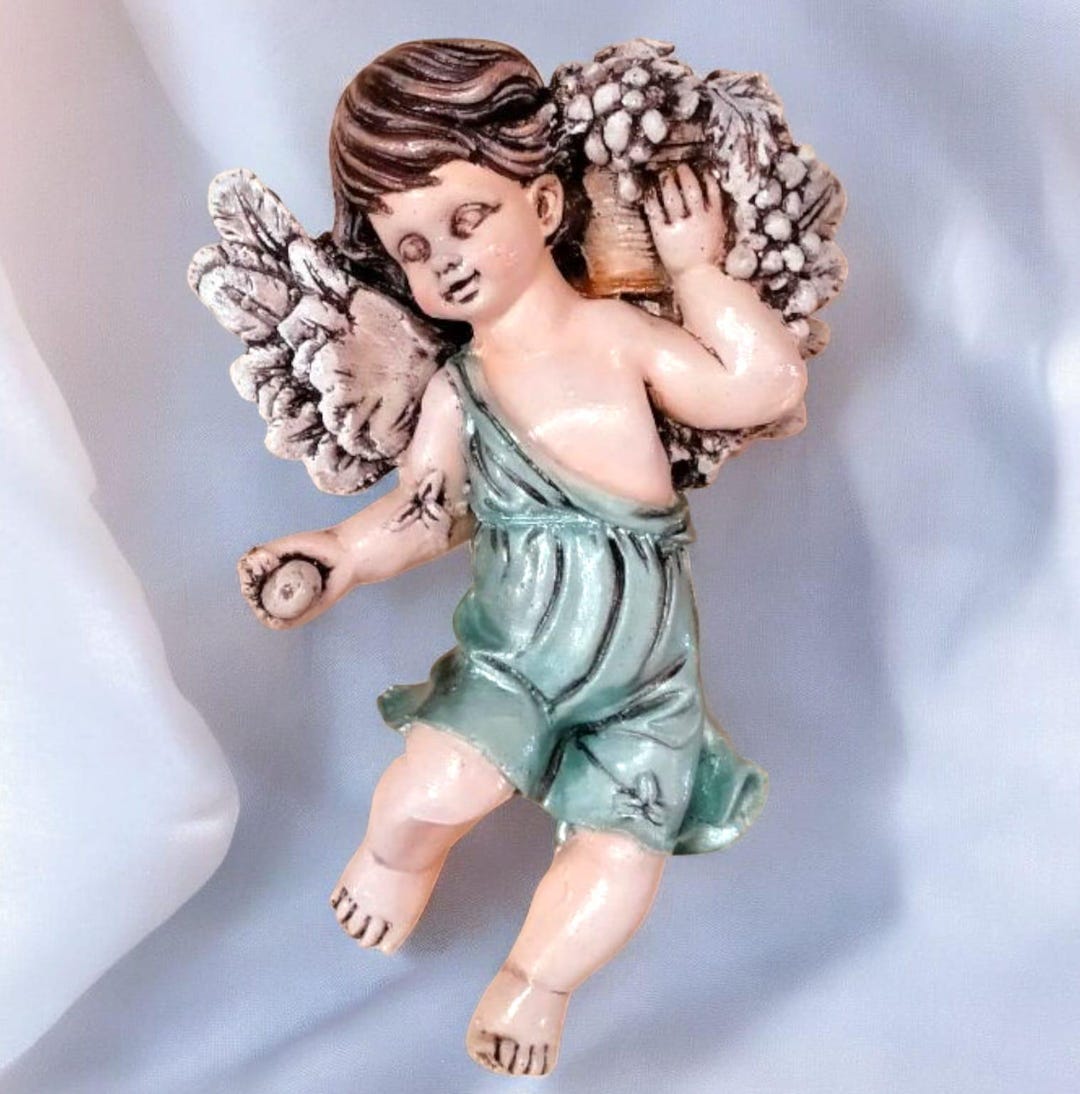 Handmade Angel Figurine: Vintage-style Stone Powder Cherub With Fruit ...