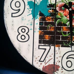 Wooden Wall Clock With Flowers Handmade Rustic Home Decoration Large ...