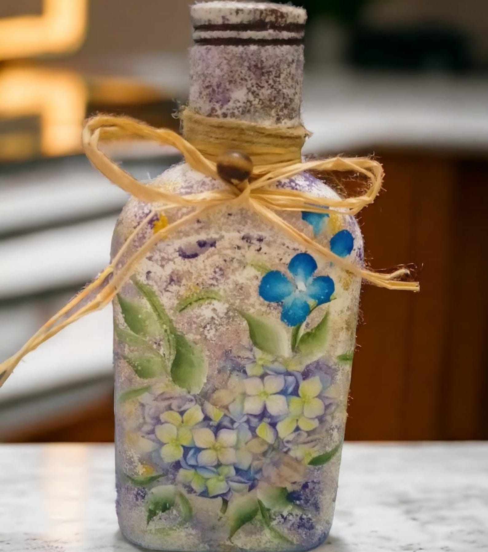 Hand-painted Hydrangea Decorative Glass Bottle Set, Vintage Floral Art ...