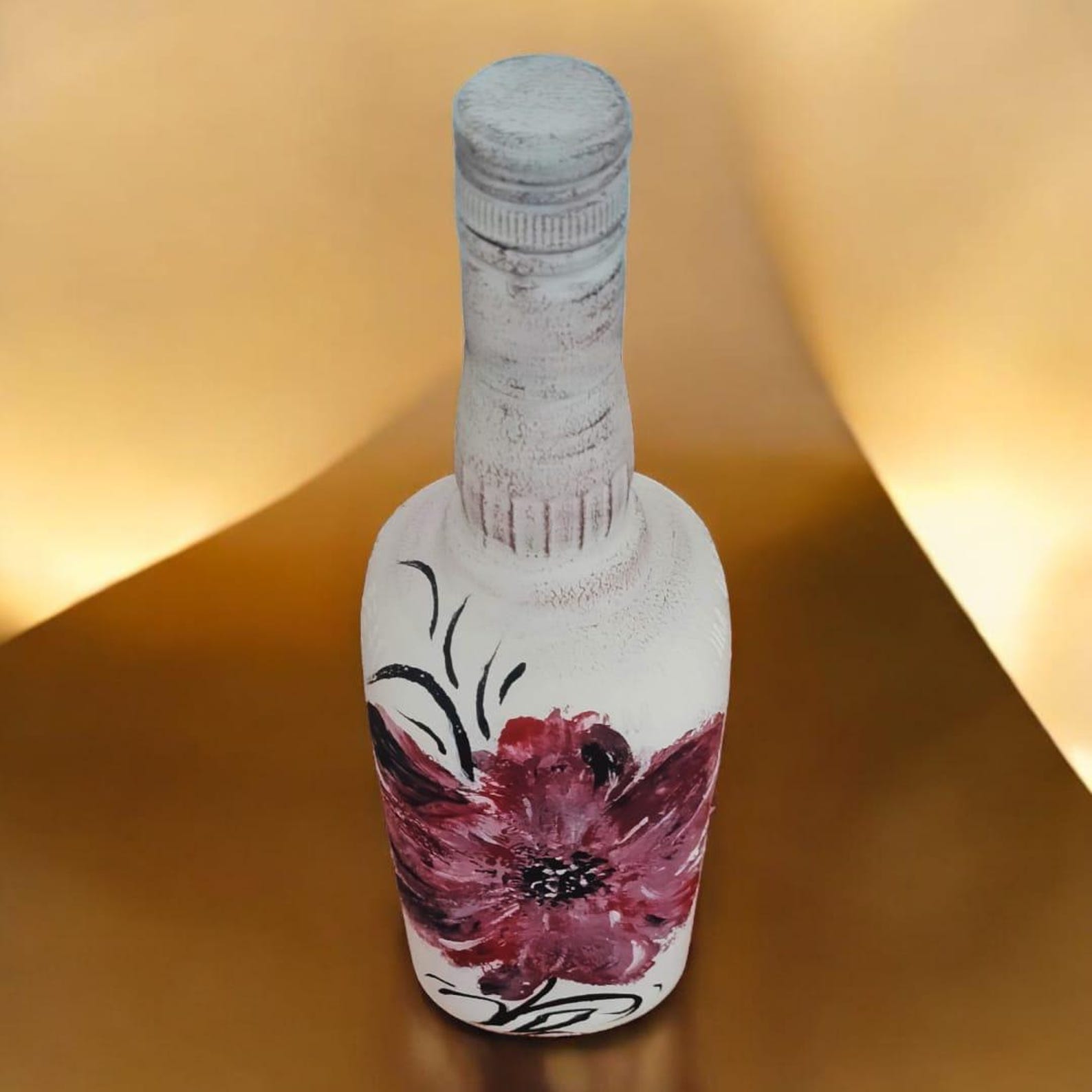 Hand-painted Floral Patterned Glass Bottle Decor Unique Decor Accent ...