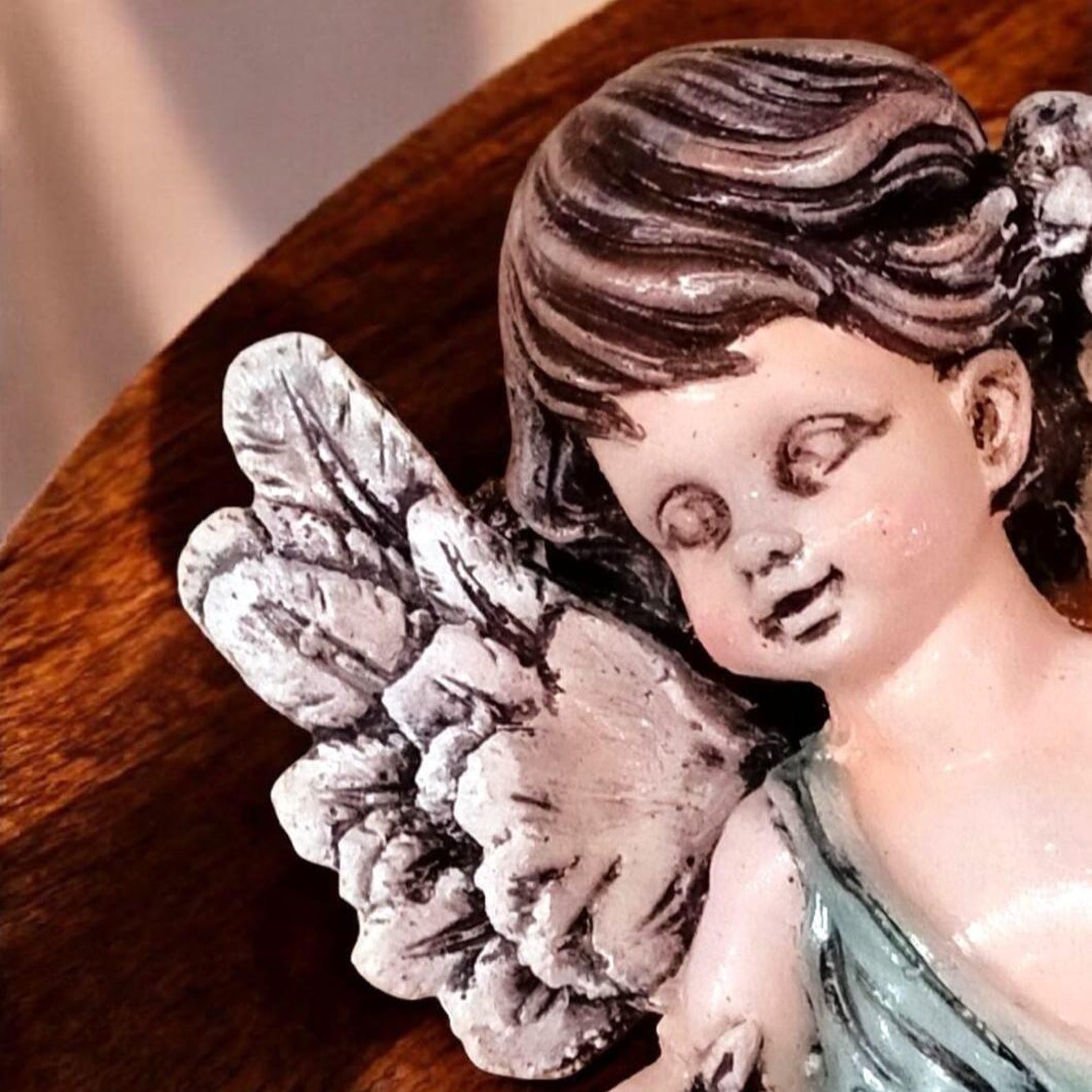 Handmade Angel Figurine: Vintage-style Stone Powder Cherub With Fruit ...