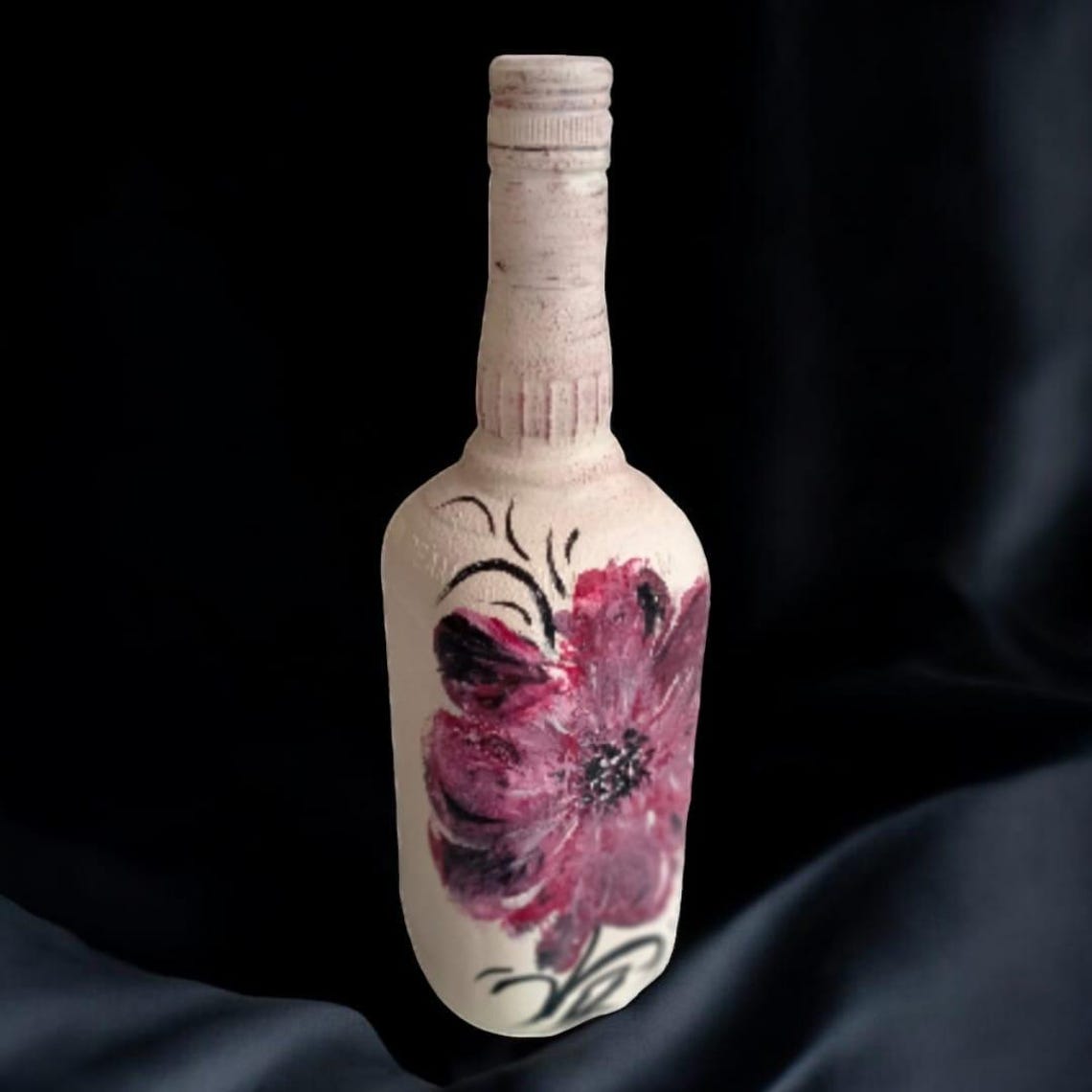 Hand-painted Floral Patterned Glass Bottle Decor Unique Decor Accent ...