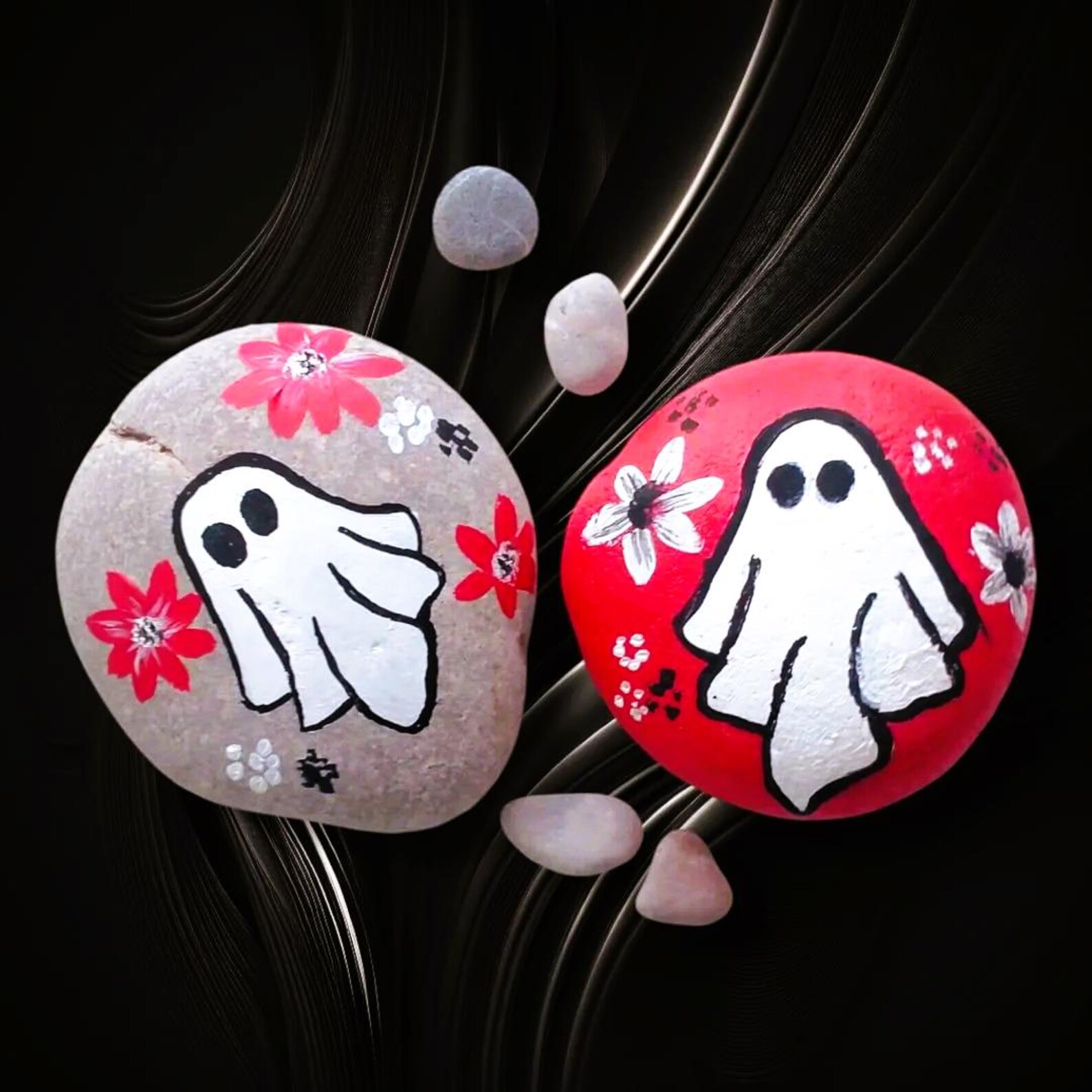 Hand-painted Ghost Stones: Spooky Halloween Decor, Set of 3 - Etsy