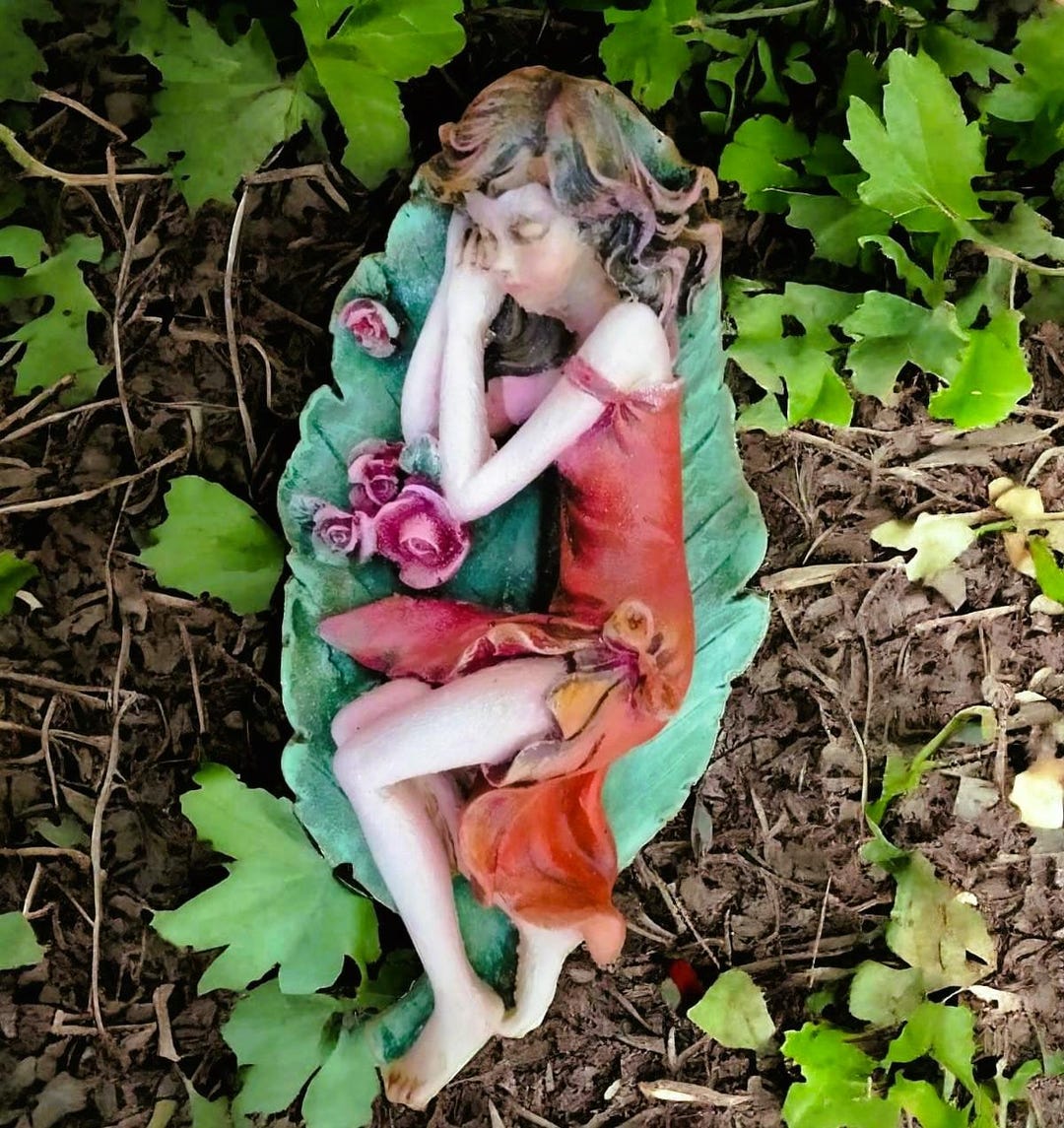 Enchanting Sleeping Fairy Maiden Ceramic Figurine, Whimsical Garden ...