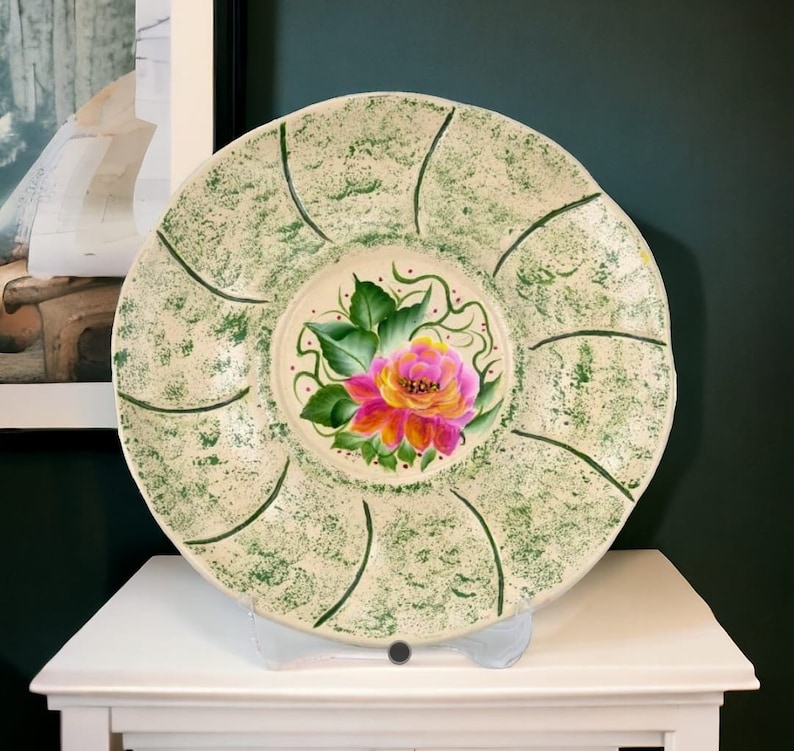 Handmade Pink Flower Ceramic Plate: Decorative Wall & Table Decor - Etsy