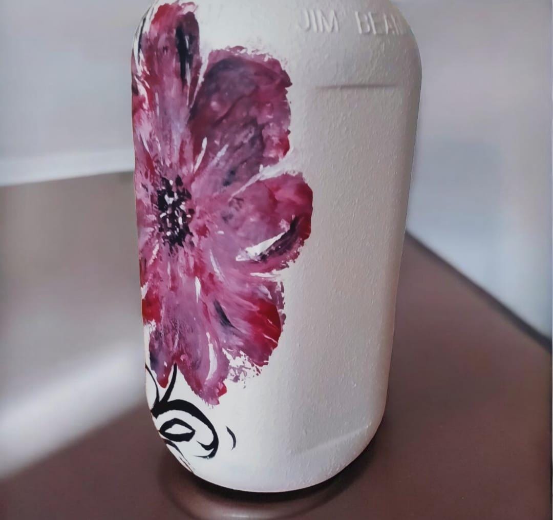 Hand-painted Floral Patterned Glass Bottle Decor Unique Decor Accent ...