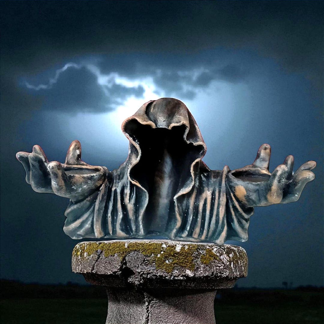 Hooded Reaper Statue With Dual Candle Holders – Gothic Dark Fantasy ...
